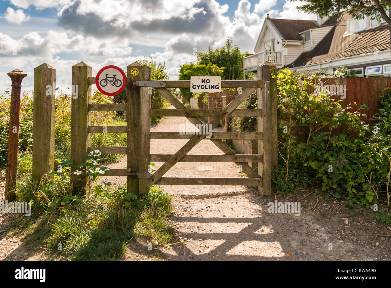 Kingsdown, Kent, England, UK - September 18, 2017: Sign No Cycling, on ...