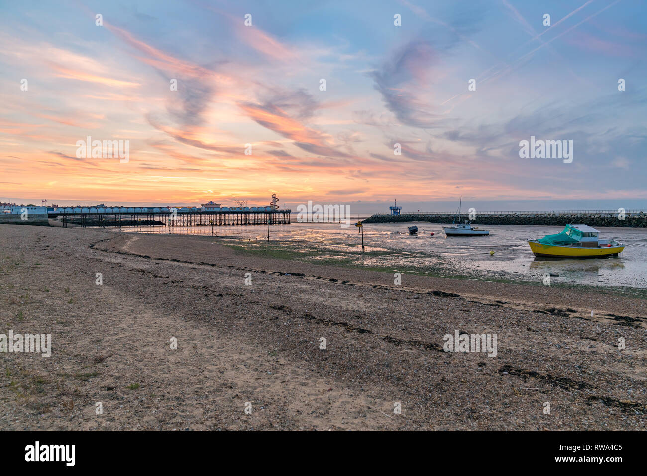 Herne Bay, Kent, England, UK - September 20, 2017: Evening light at the ...