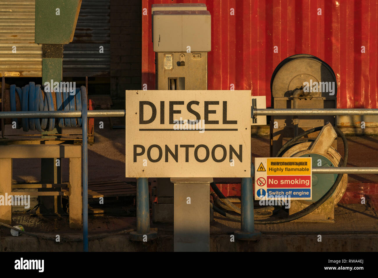Emouth, Devon, England, UK - April 18, 2017: Sign Diesel Pontoon, seen ...