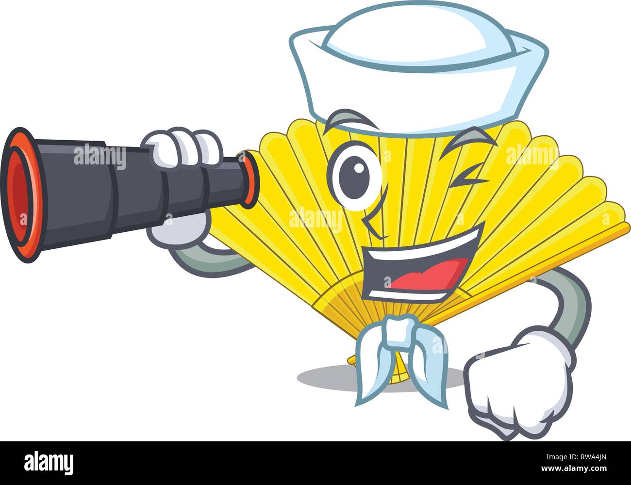 Sailor with binocular folding fan the shape wooden mascot Stock Vector ...