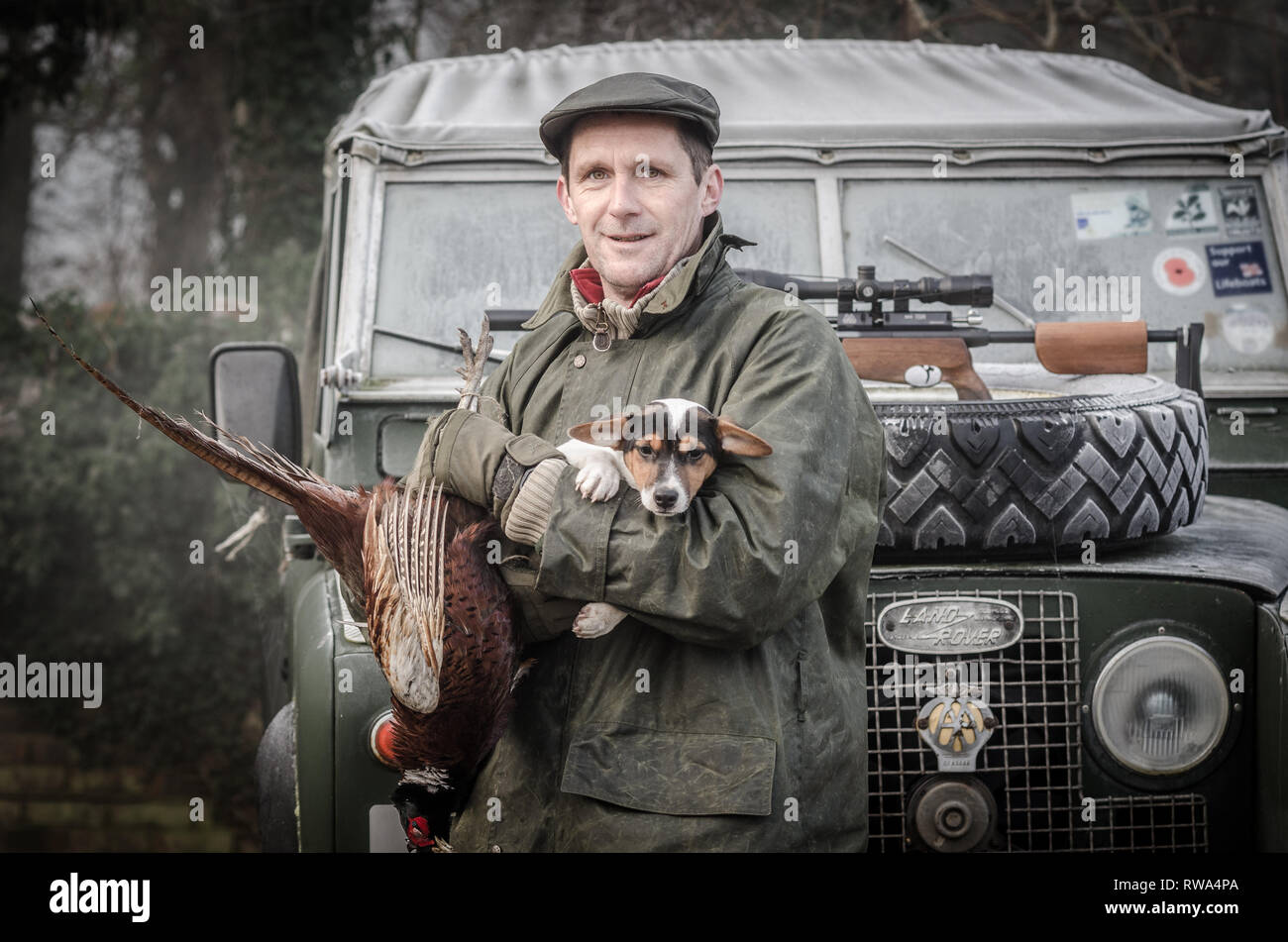 game keeper holding dead pheasant (game Stock Photo - Alamy