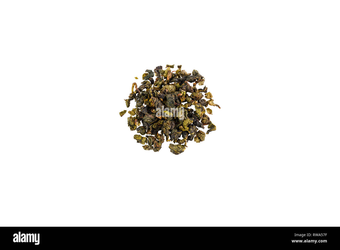 Heap of Oolong green tea on white background. Isolated. View from above ...