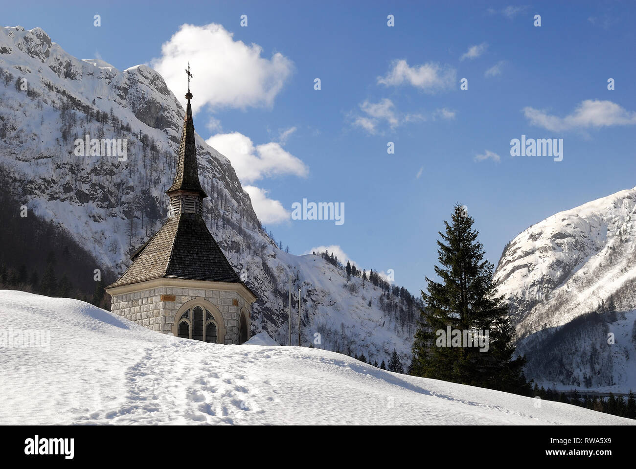 Plockenpass, Austria. The valley of the Anger stream in winter. During ...