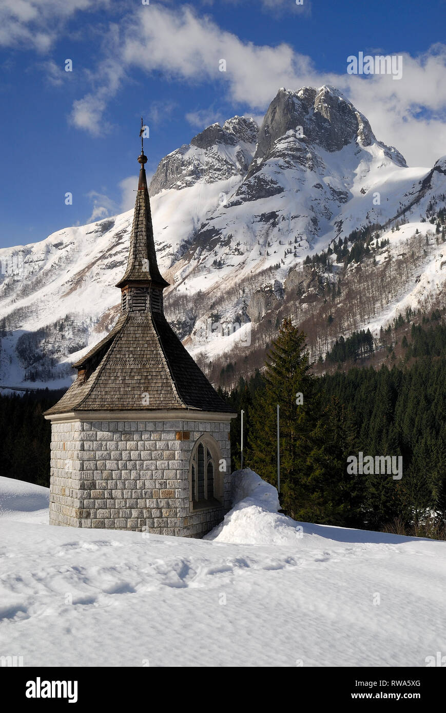 Plockenpass, Austria. The valley of the Anger stream in winter. During ...