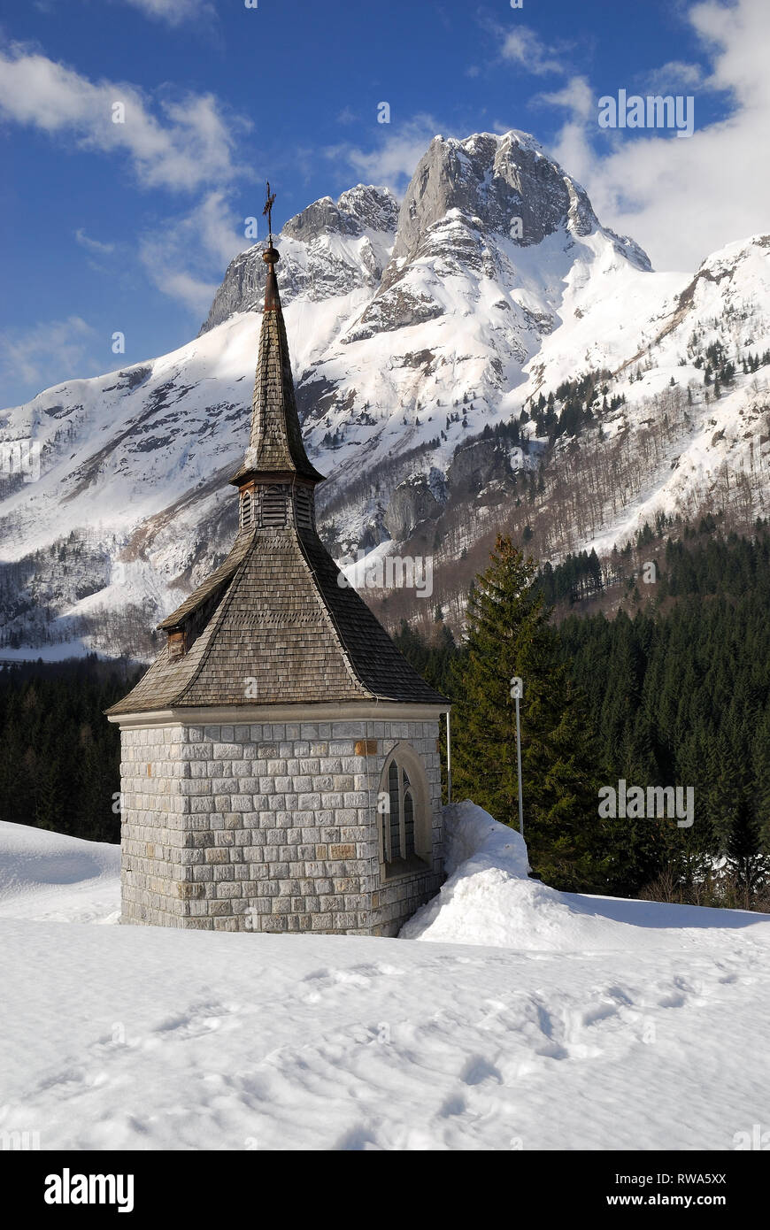 Plockenpass, Austria. The valley of the Anger stream in winter. During ...