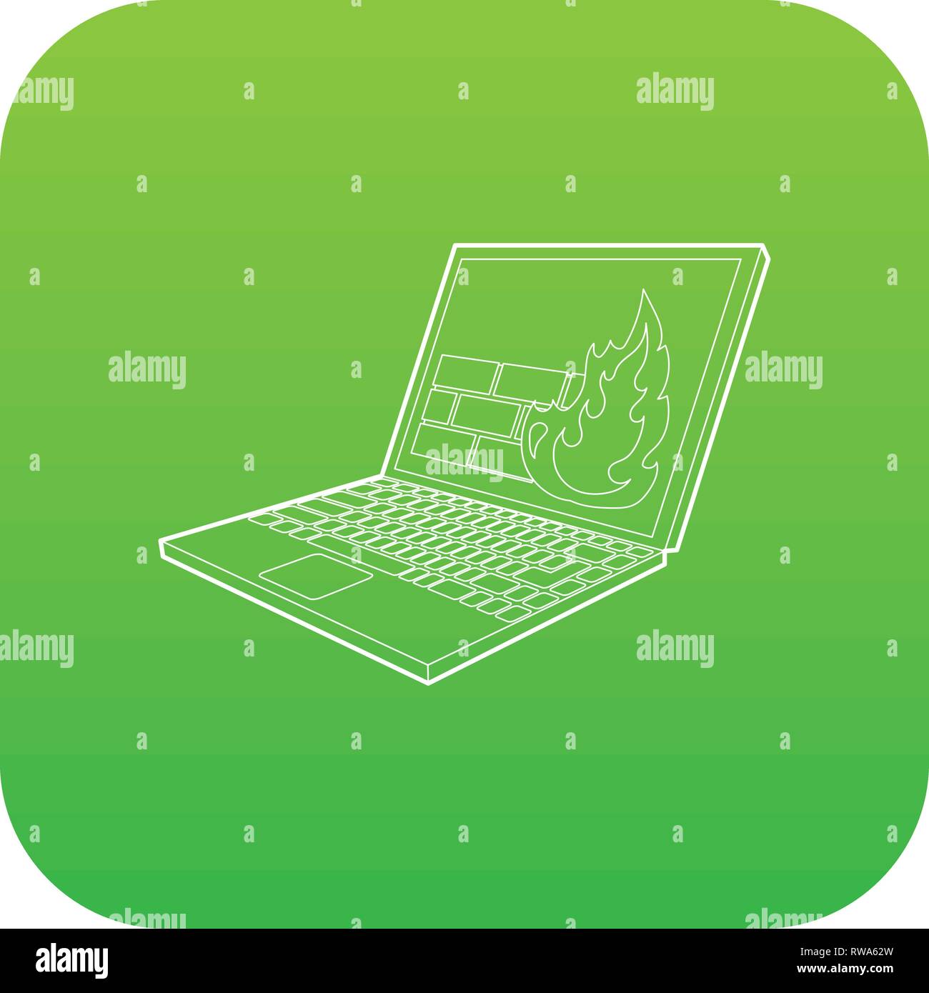 Firewall on the laptop monitor icon green vector Stock Vector Image ...