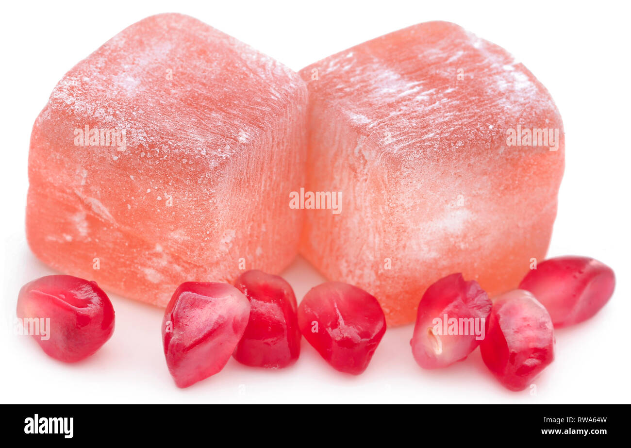 Popular Turkish delight of pomegranate flavor with fresh fruits Stock ...