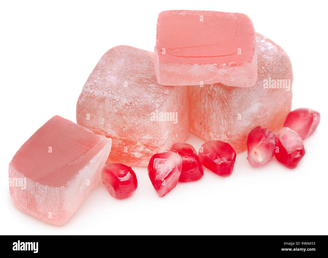 Popular Turkish delight of pomegranate flavor with fresh fruits Stock ...