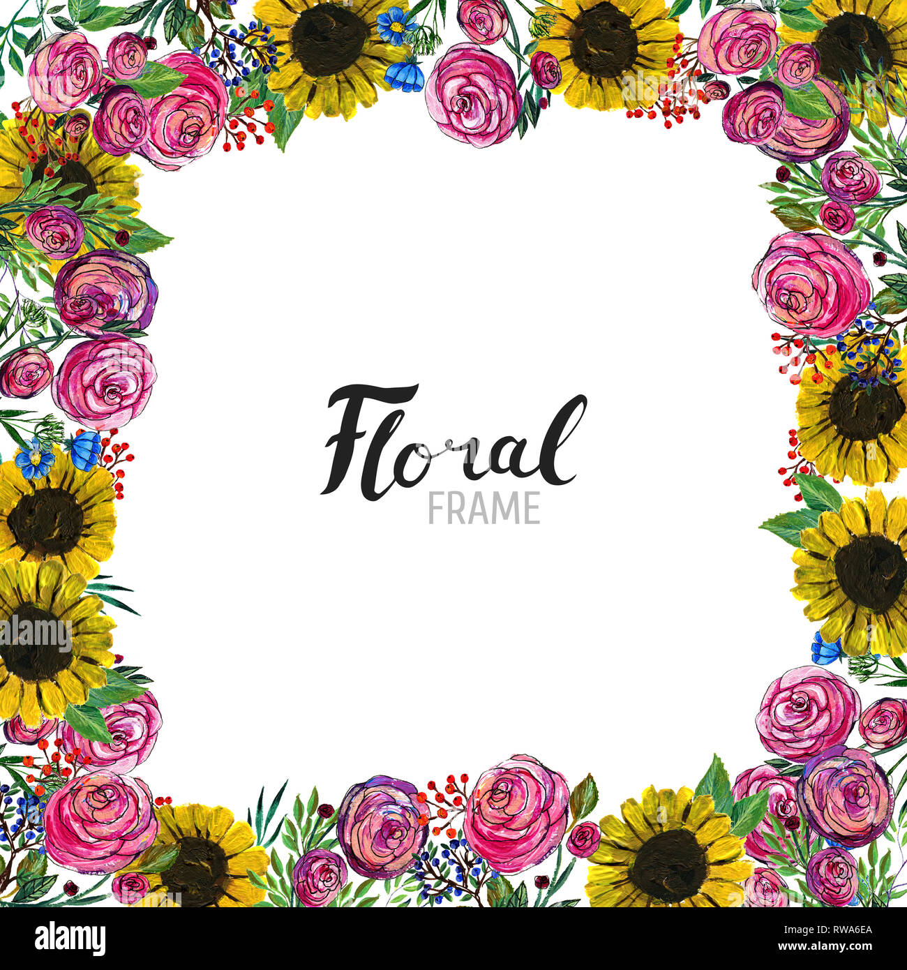 Hand drawn Flower Border Stock Photo - Alamy