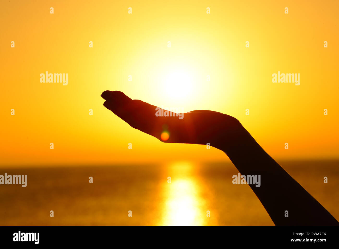 Hand cupping sun hi-res stock photography and images - Alamy