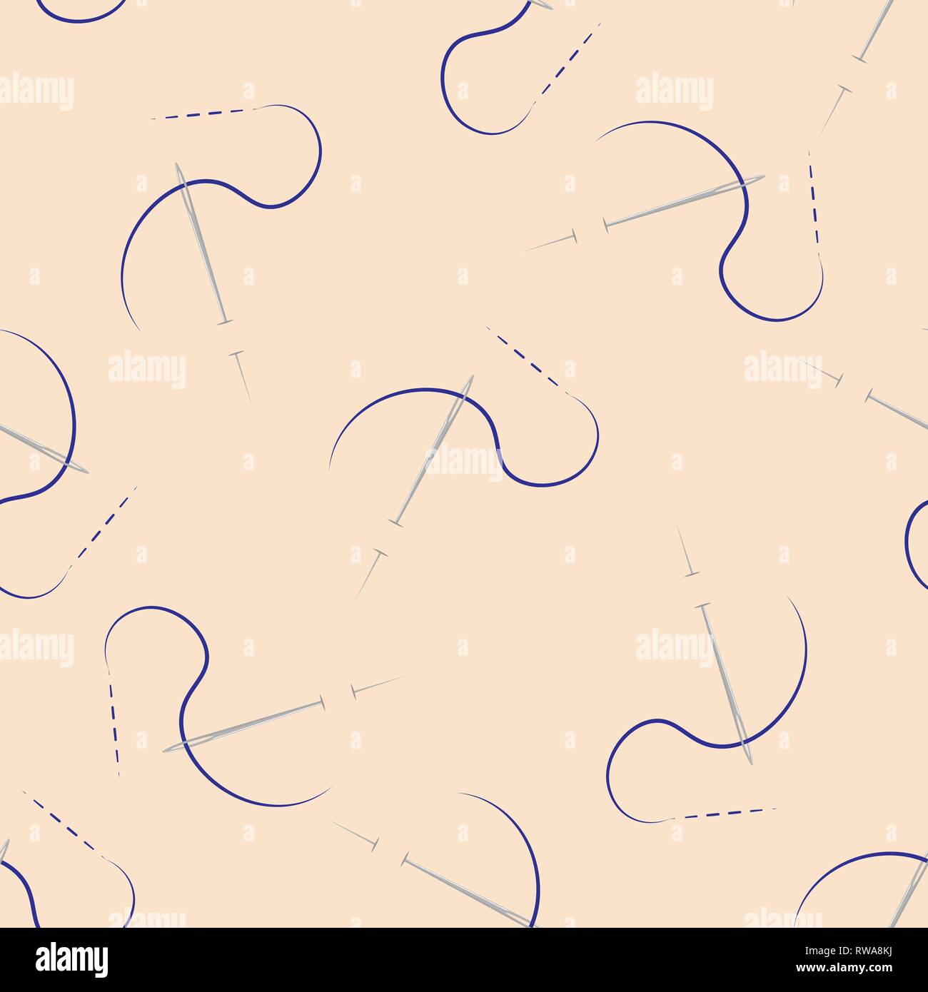 Vector illustration. needle and thread stitches seamless pattern 10 eps ...