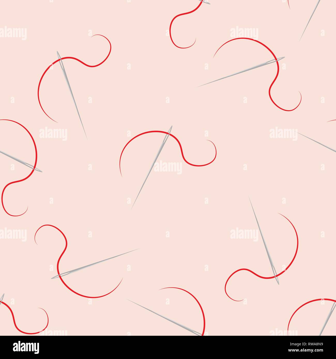 abstract sewing items. needle with red thread a seamless pattern 10 eps ...
