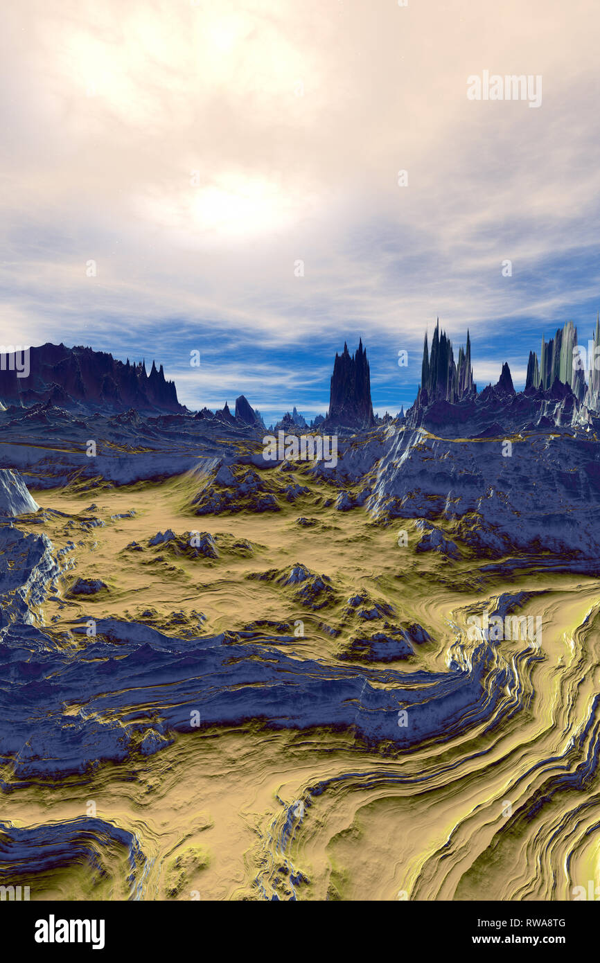Fantasy alien planet. Mountain. 3D illustration Stock Photo - Alamy