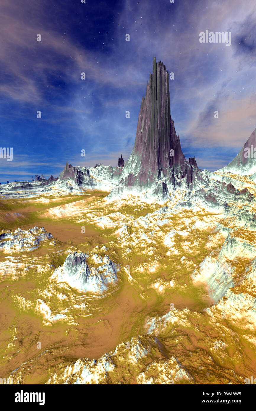 Fantasy alien planet. Mountain. 3D illustration Stock Photo - Alamy