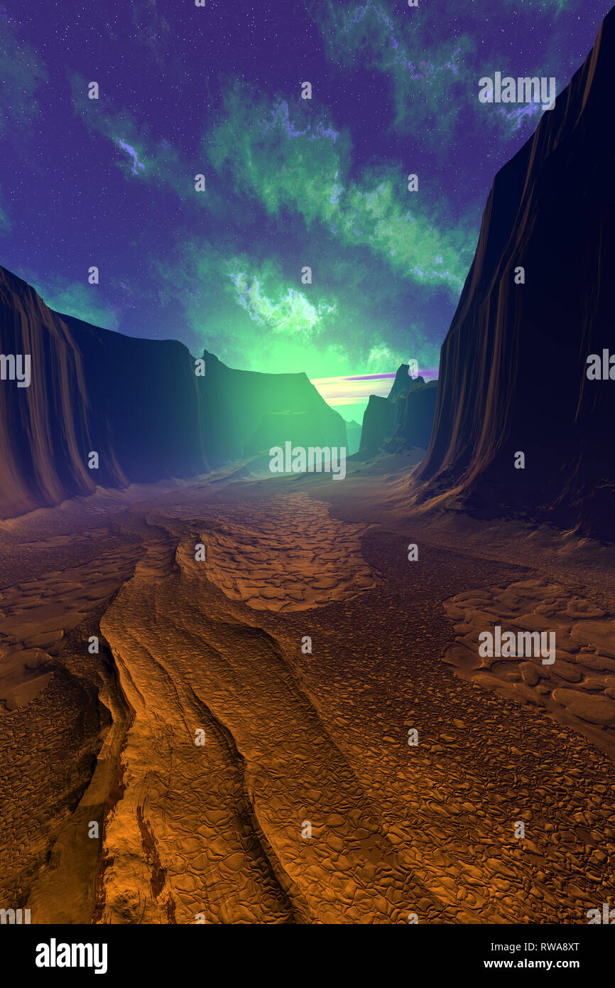 Fantasy alien planet. Mountain. 3D illustration Stock Photo - Alamy