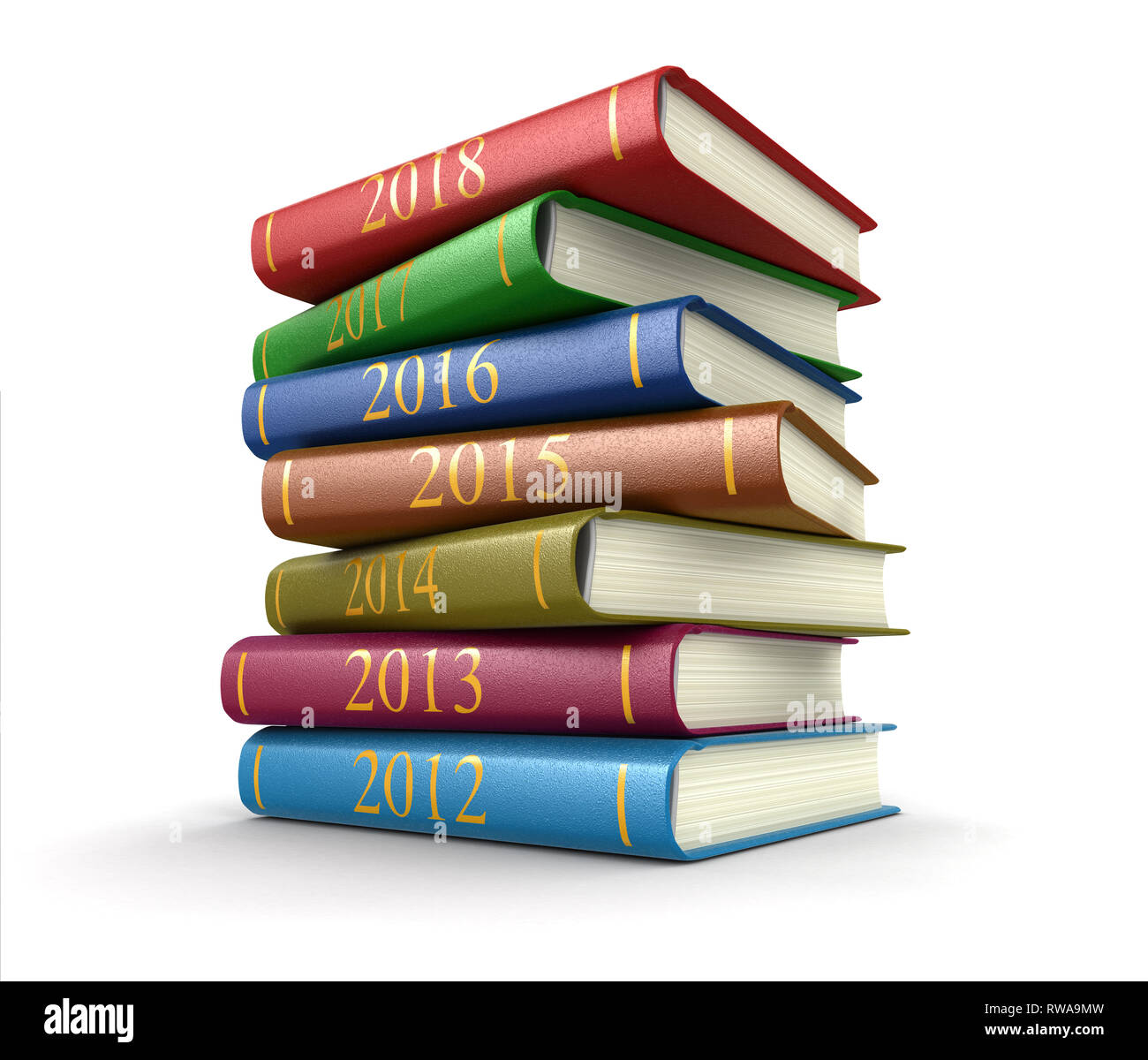 Stack of books with New Year. Image with clipping path Stock Photo - Alamy