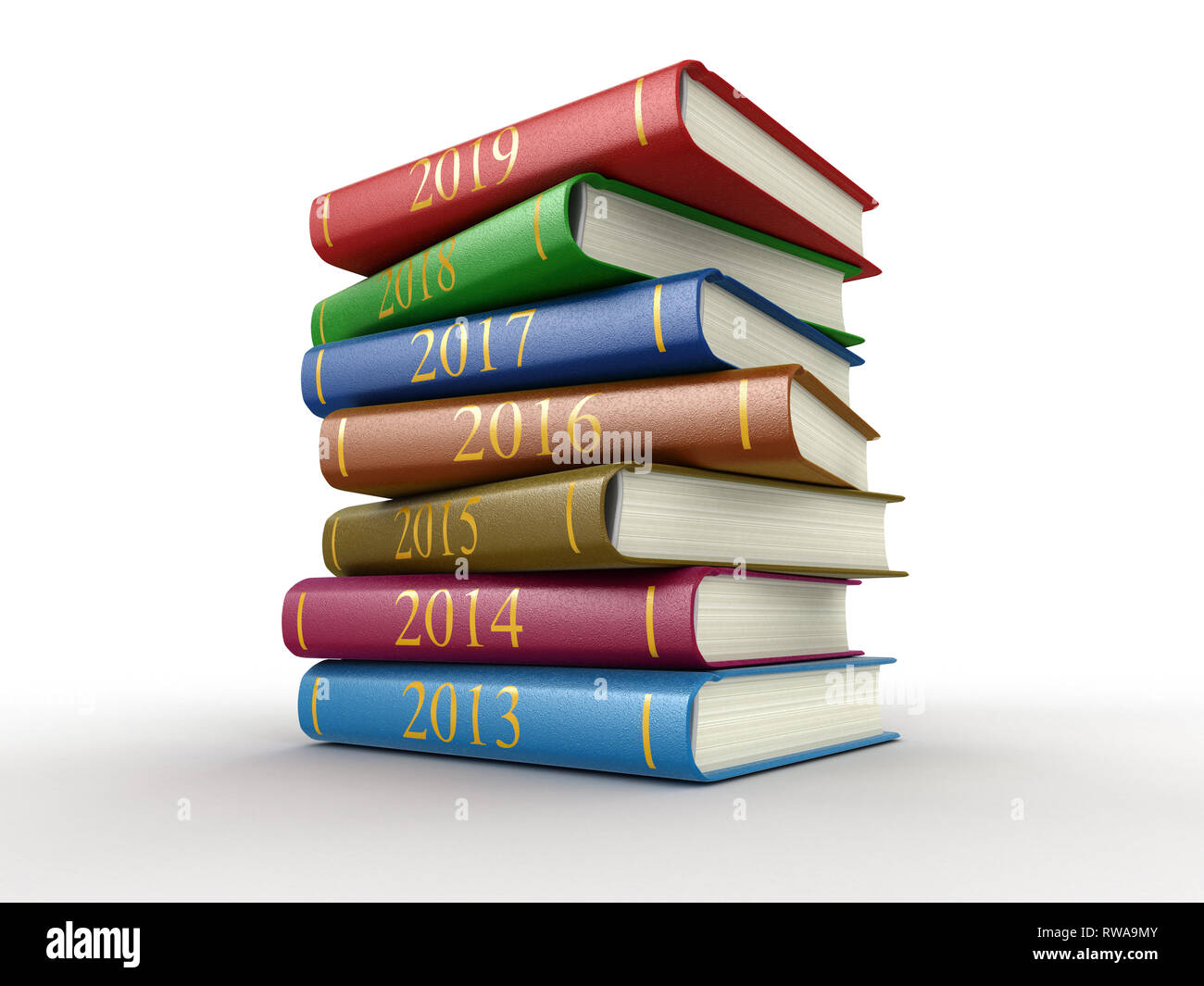 Stack of books with New Year. Image with clipping path Stock Photo - Alamy