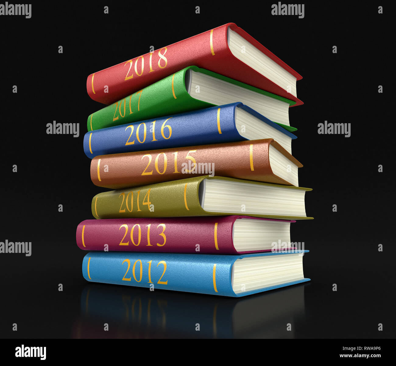 Stack of books with New Year. Image with clipping path Stock Photo - Alamy