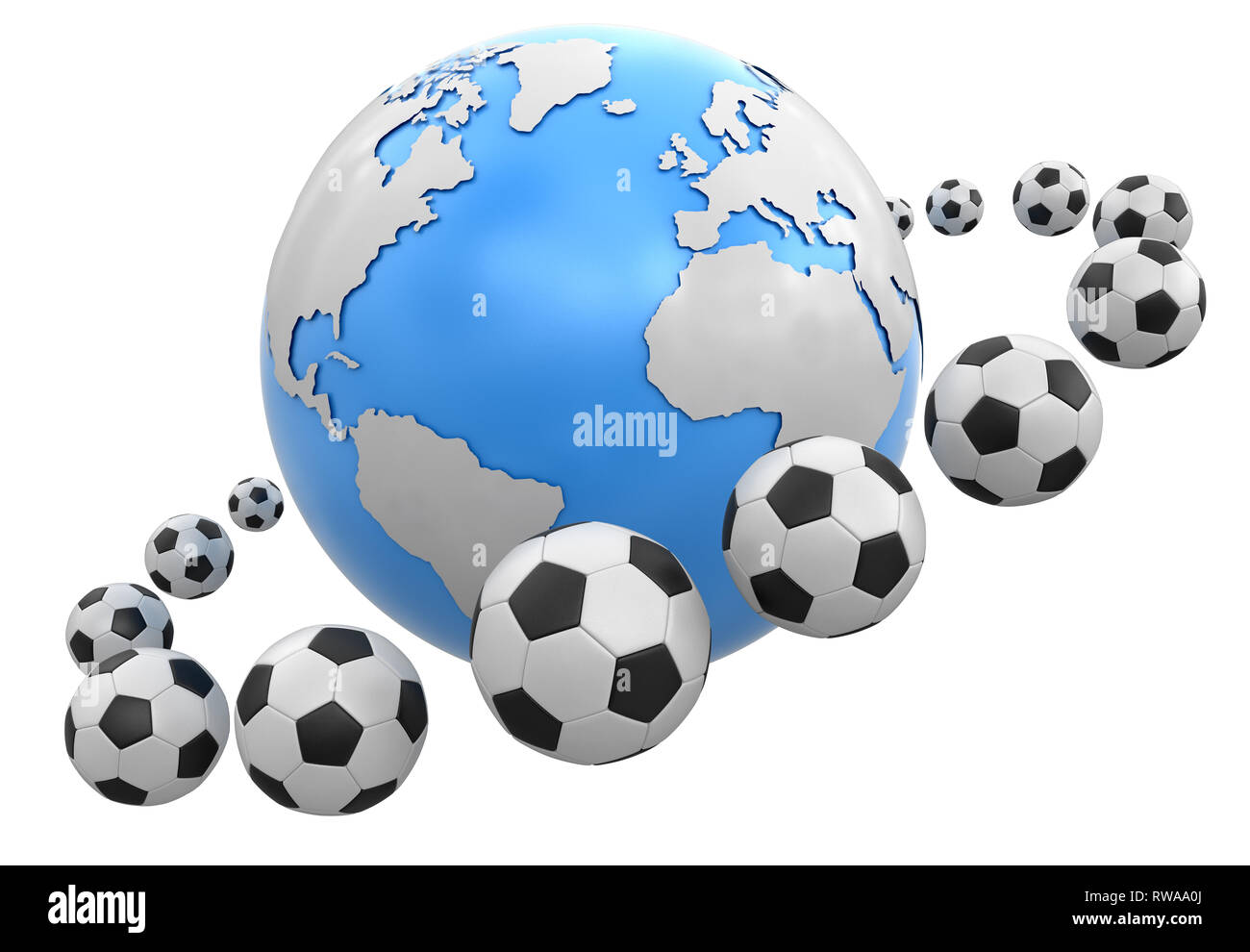 Soccer footballs around Globe. Image with clipping path Stock Photo - Alamy