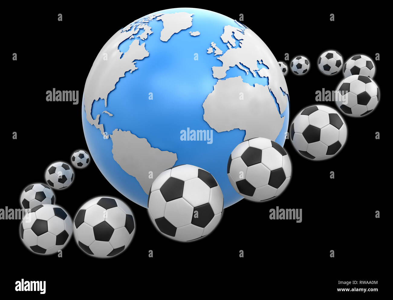Soccer footballs around Globe. Image with clipping path Stock Photo - Alamy