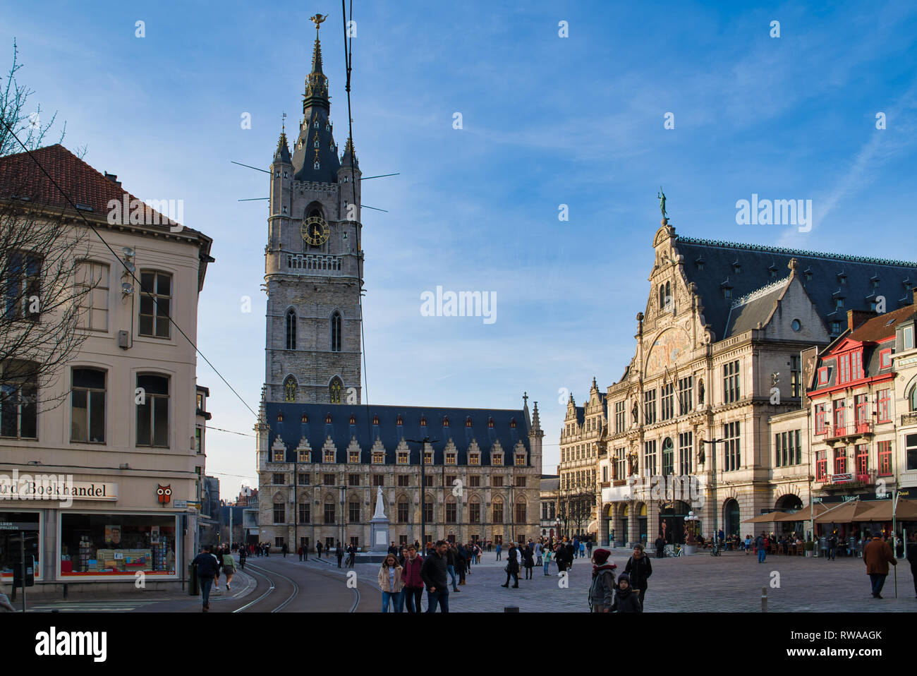 GENT, BELGIUM - FEBRUARY 17, 2019: View of the watchtower Belfort Ghent ...