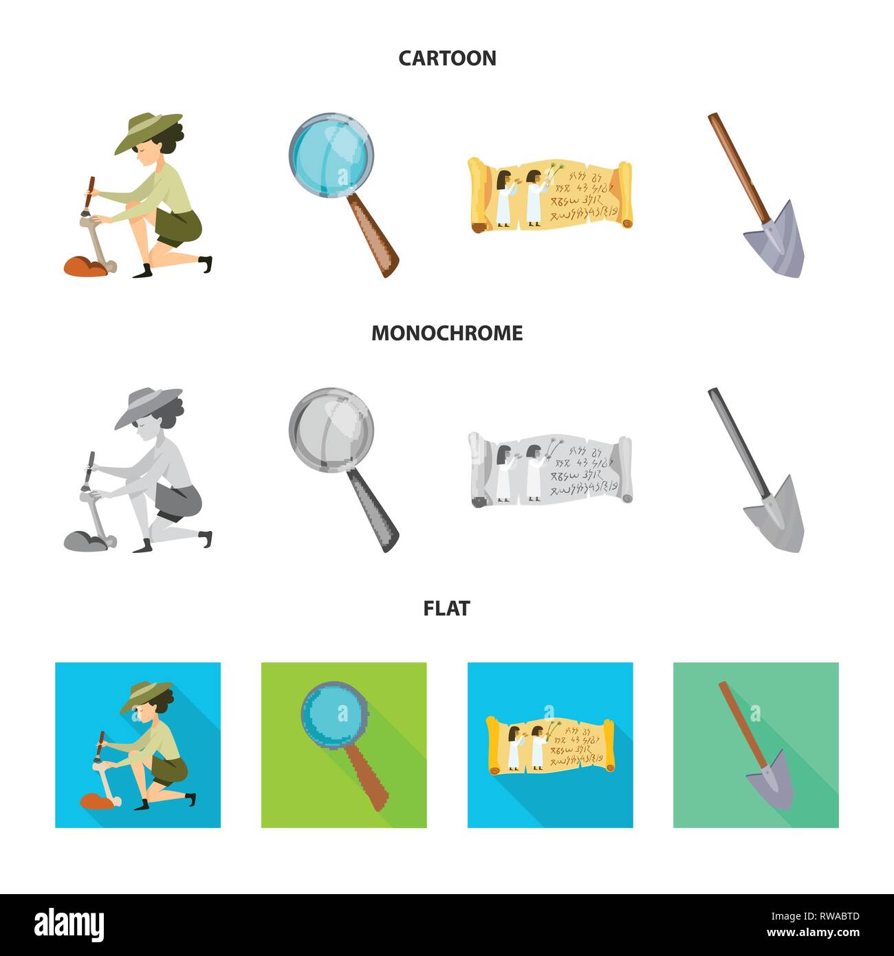 archaeologist,lens,scroll,shovel,girl,glass,papyrus,tool,ground,book ...