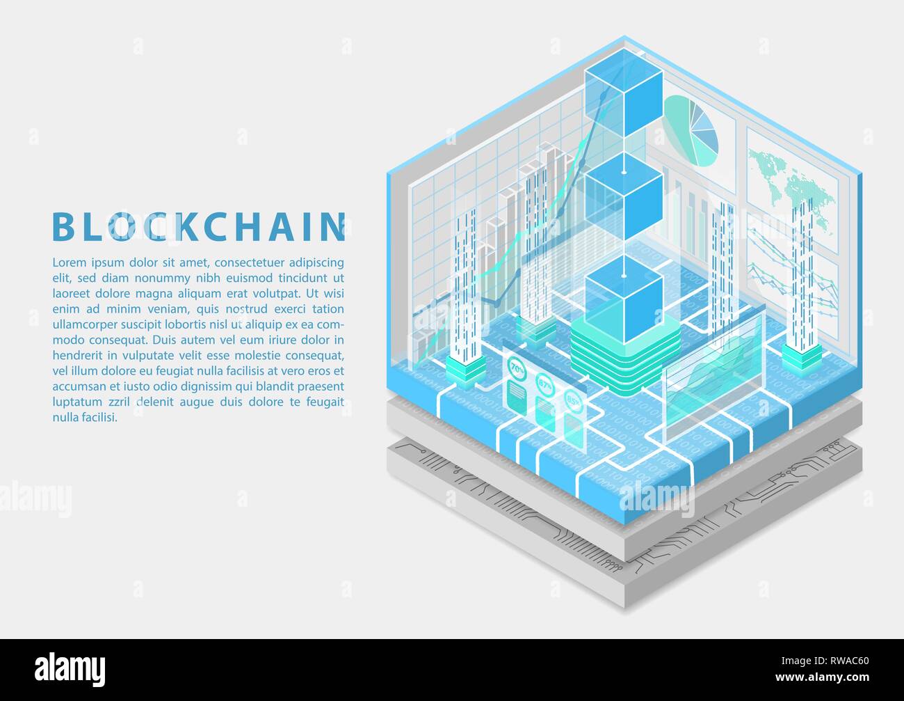 Blockchain concept with symbol of floating blocks as isometric 3d vector illustration Stock ...