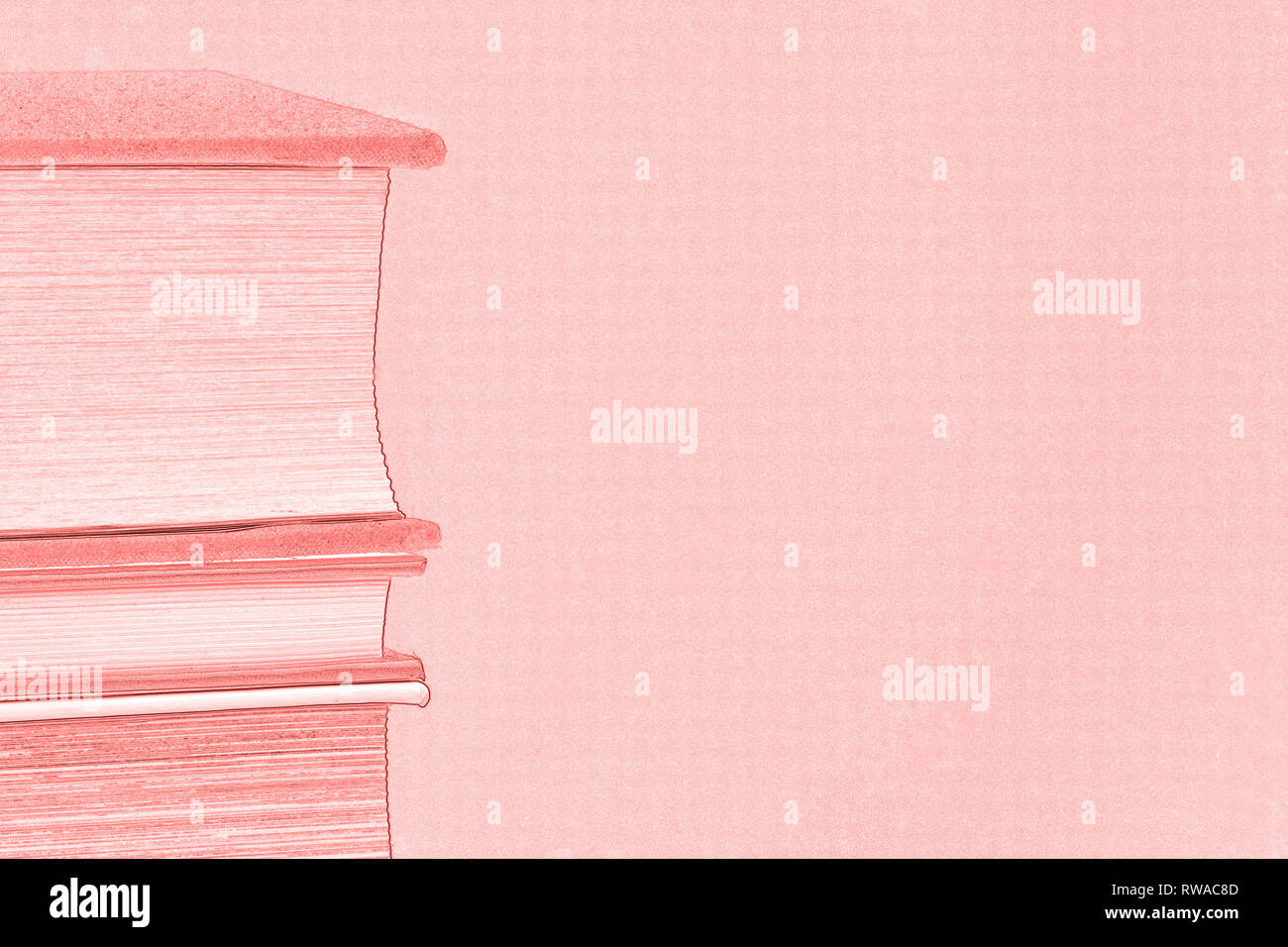 Graphic education concept. Stack of books in coral color. Space for ...