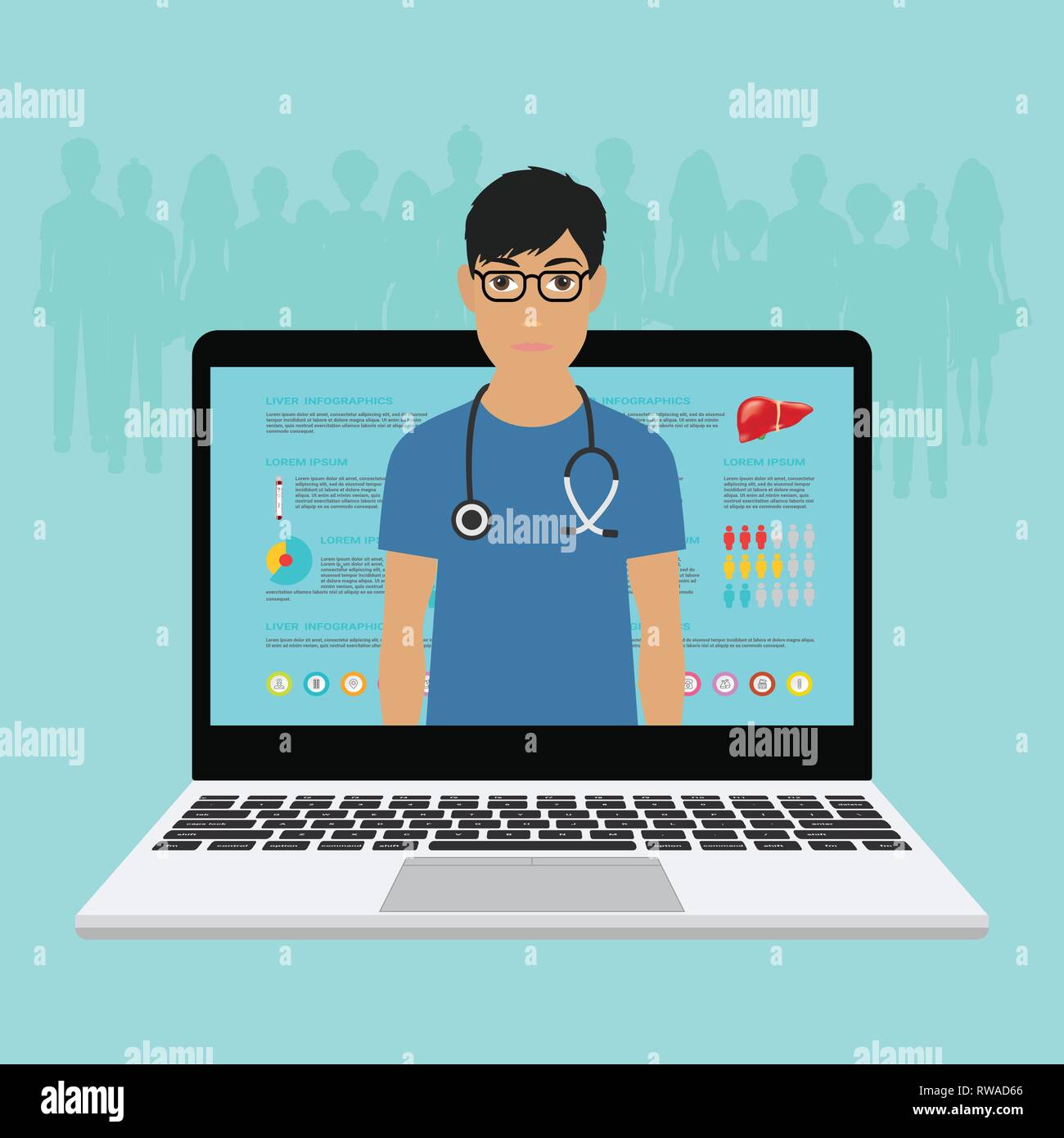 Online doctor consultation technology in laptop. Medical doctor in suit ...