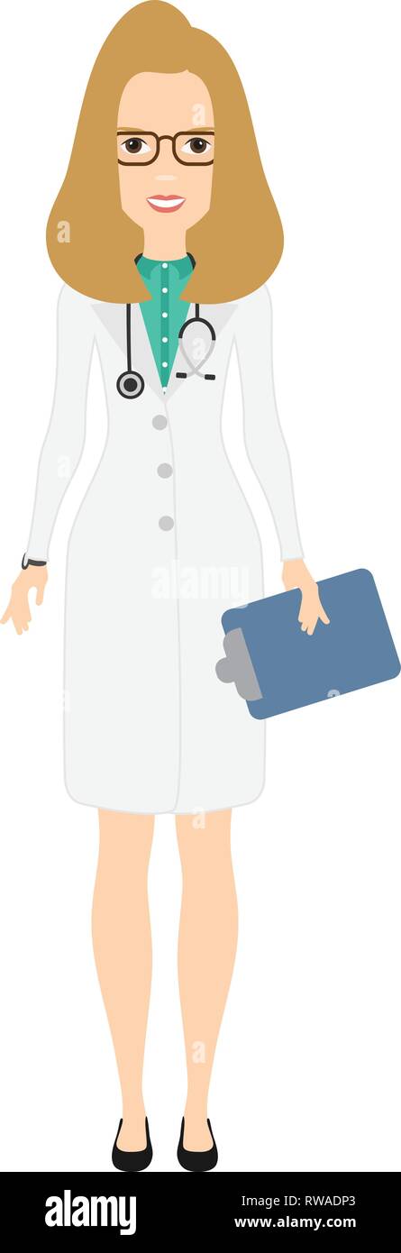 Doctor woman in medical gown with stethoscope. Cute cartoon doctor ...