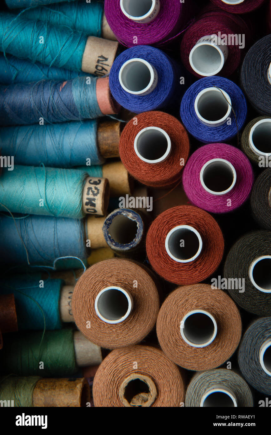 group of multicolored threads top view Stock Photo - Alamy