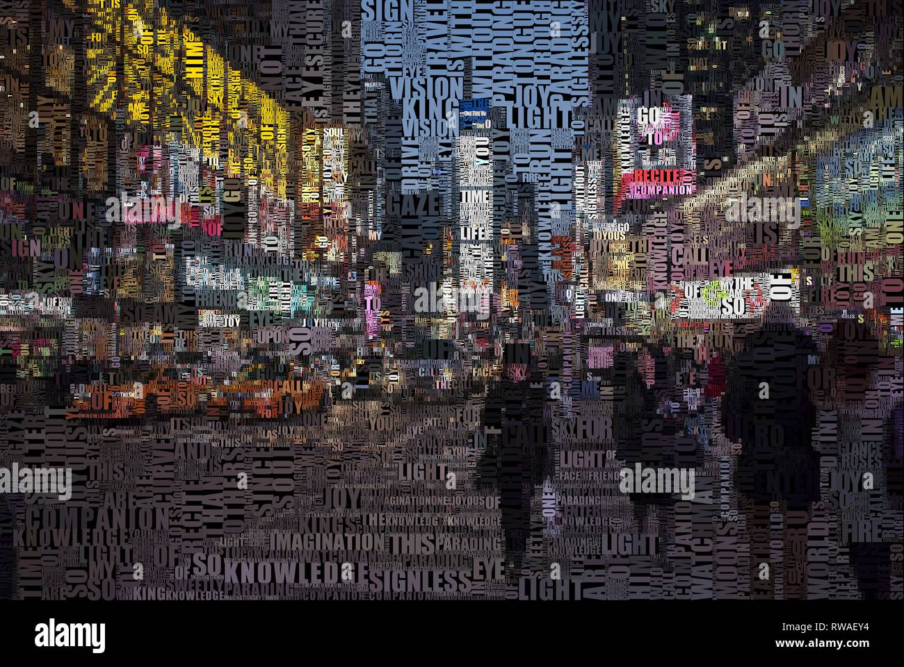Time square. New York. Image composed entirely of words, text Stock ...