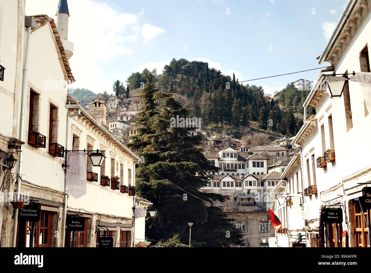 Gjirokaster, Albania - March, 2019: Downtown of UNESCO World Heritage ...