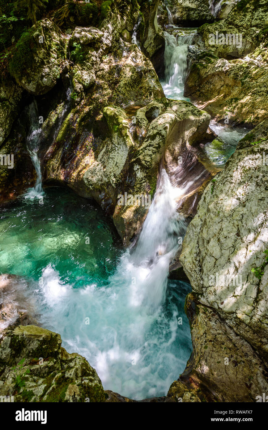 Idyllic mountain river in Lepena valley, Soca - Bovec Slovenia. Sunik ...