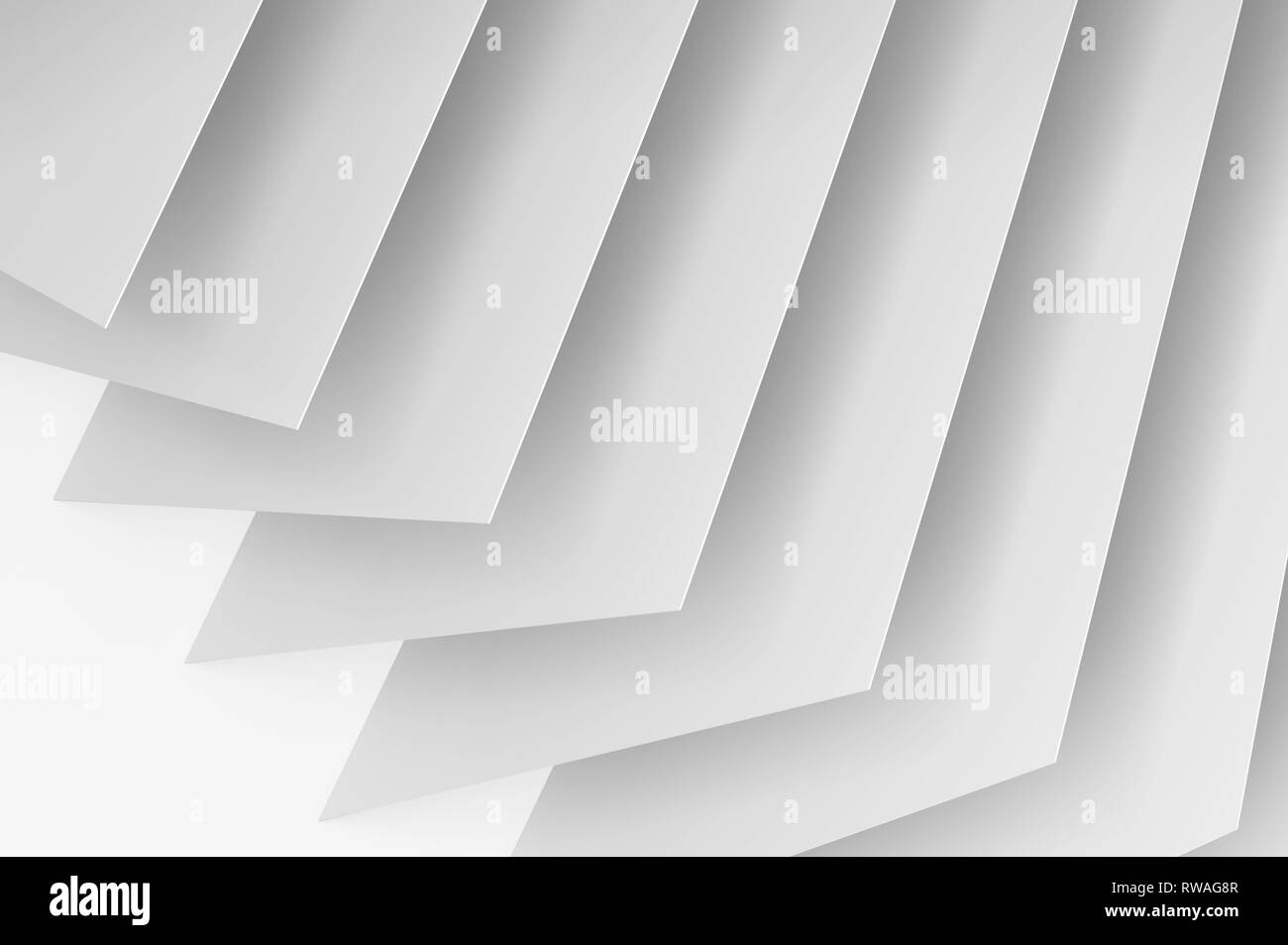 Abstract white digital background, geometric installation of thin paper ...