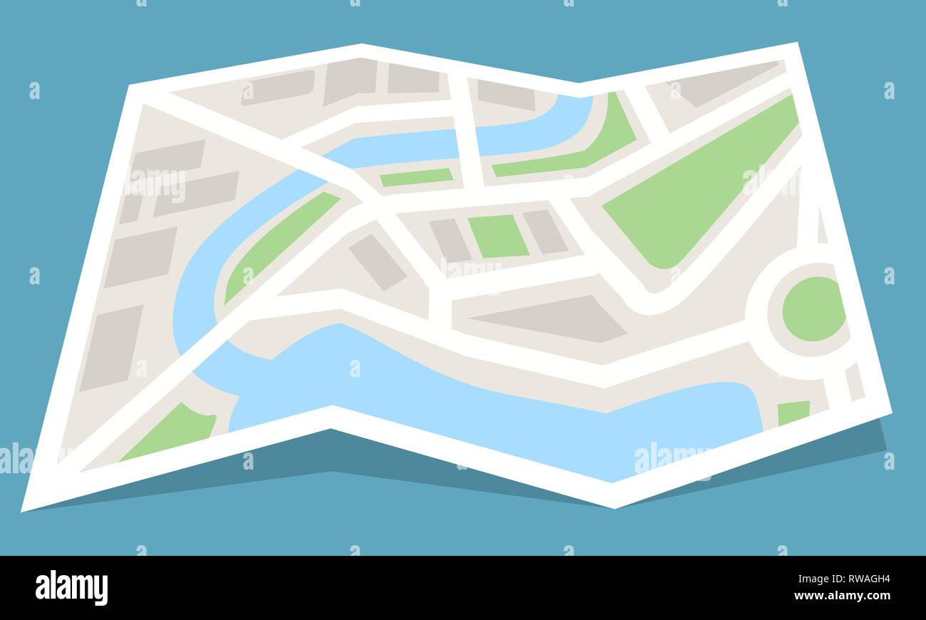 Folded map paper icon. Flat color style vector illustration Stock ...