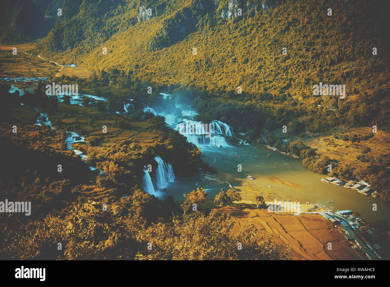 Aerial view of “ Ban Gioc “ waterfall, Cao Bang, Vietnam. “ Ban Gioc ...