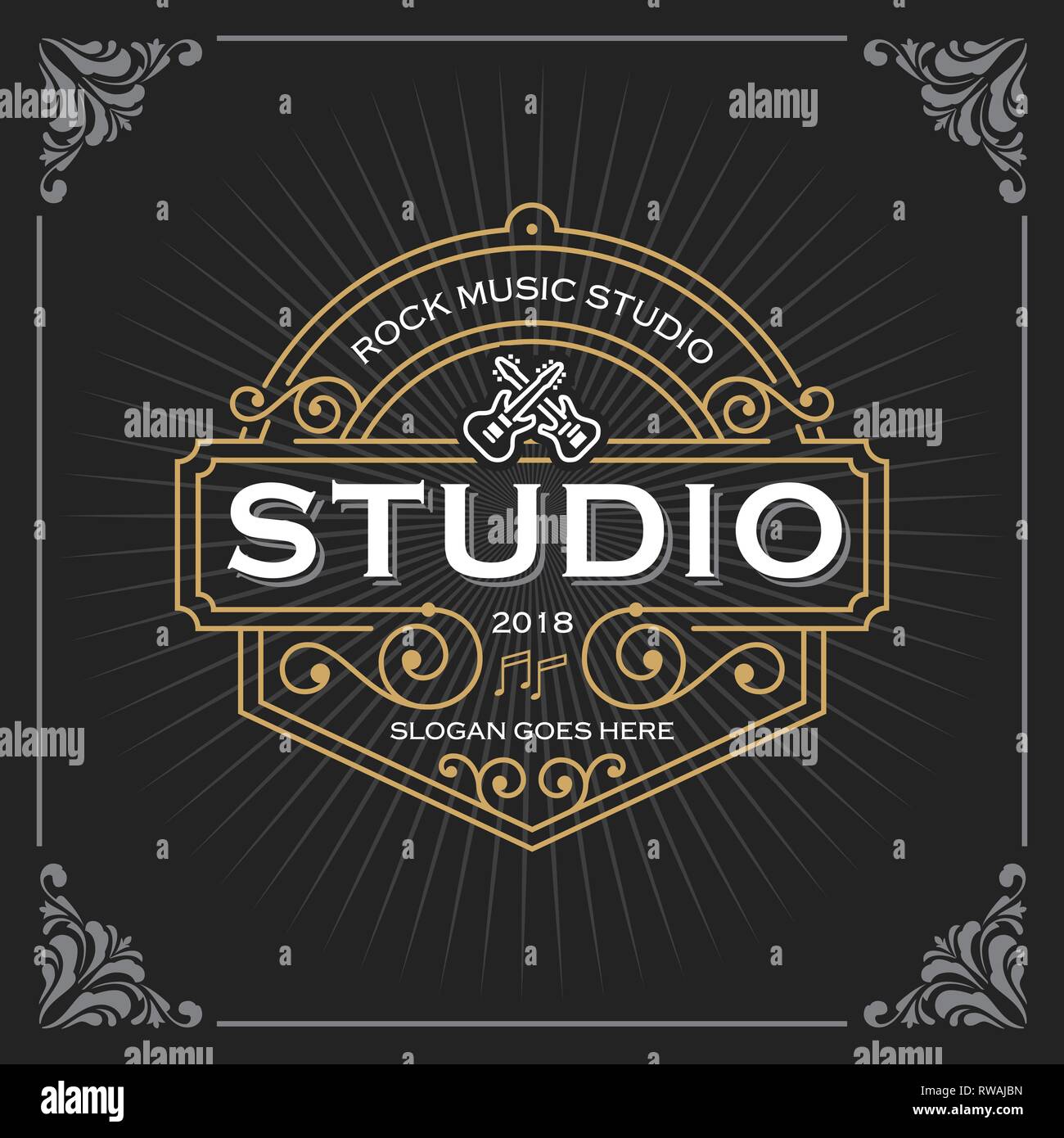 Music studio logo. Vintage Luxury Banner Template Design for Label ...
