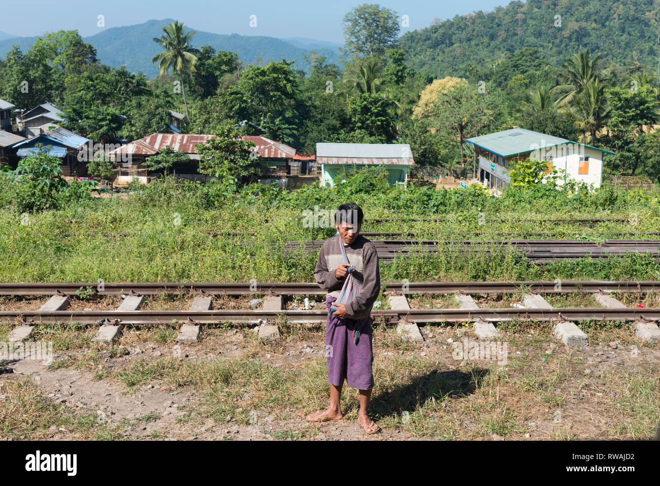 KALAW, MYANMAR - 23 NOVEMBER, 2018: Horizontal picture of local burmese ...