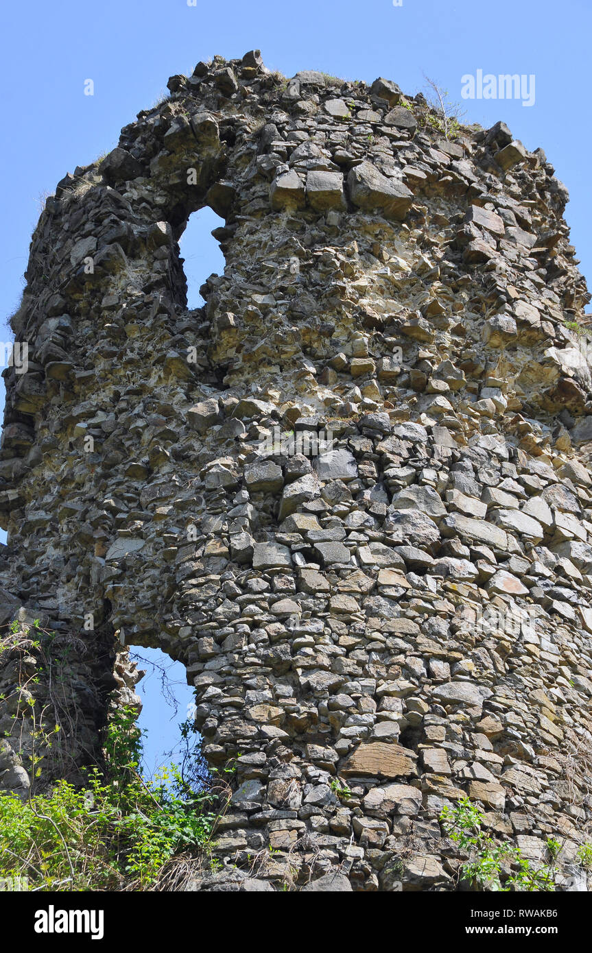 Ruin of old hungarian castle in Khust city, Ukraine. A var romjai ...
