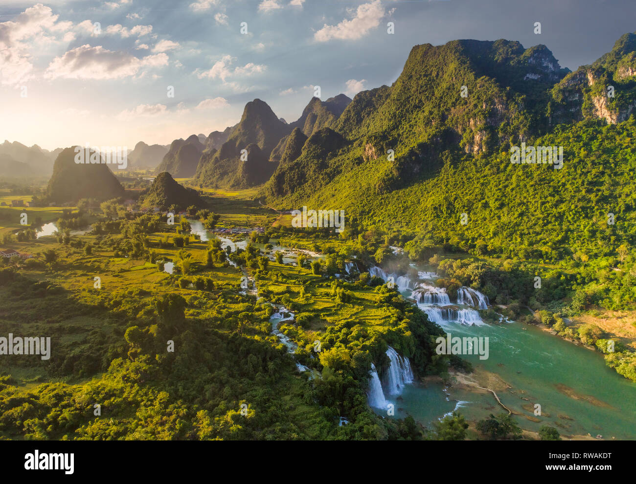 Aerial view of “ Ban Gioc “ waterfall, Cao Bang, Vietnam. “ Ban Gioc ...