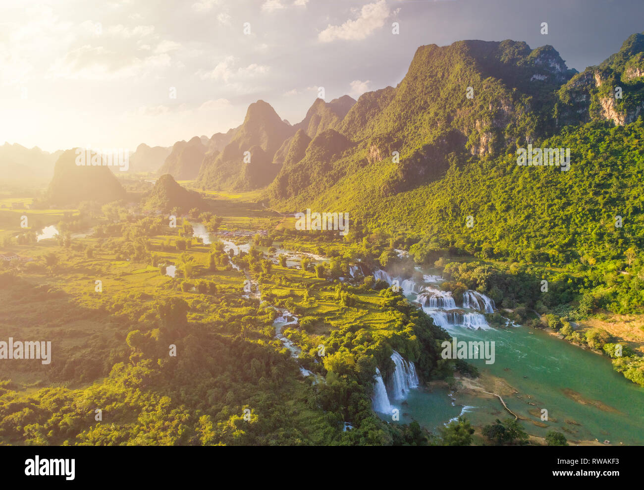 Aerial view of “ Ban Gioc “ waterfall, Cao Bang, Vietnam. “ Ban Gioc ...