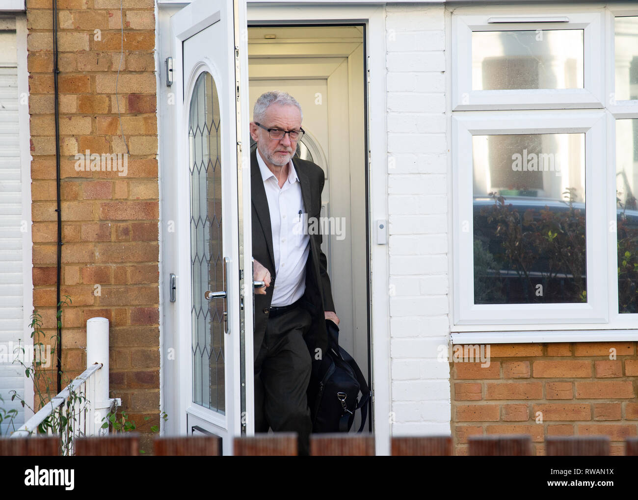 Labour Leader, Jeremy Corbyn, leaves his house in Finsbury Park, London ...