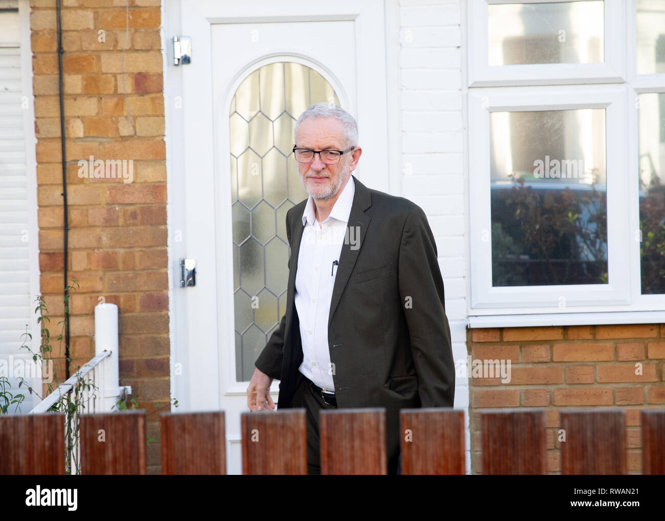 Labour Leader, Jeremy Corbyn, leaves his house in Finsbury Park, London ...