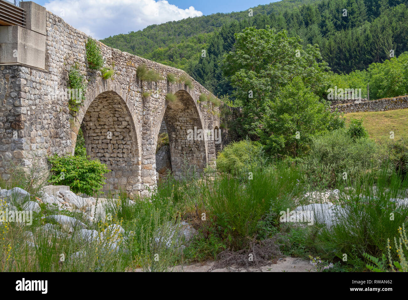 historic stone bridge at the Ardeche river in southern France Stock ...
