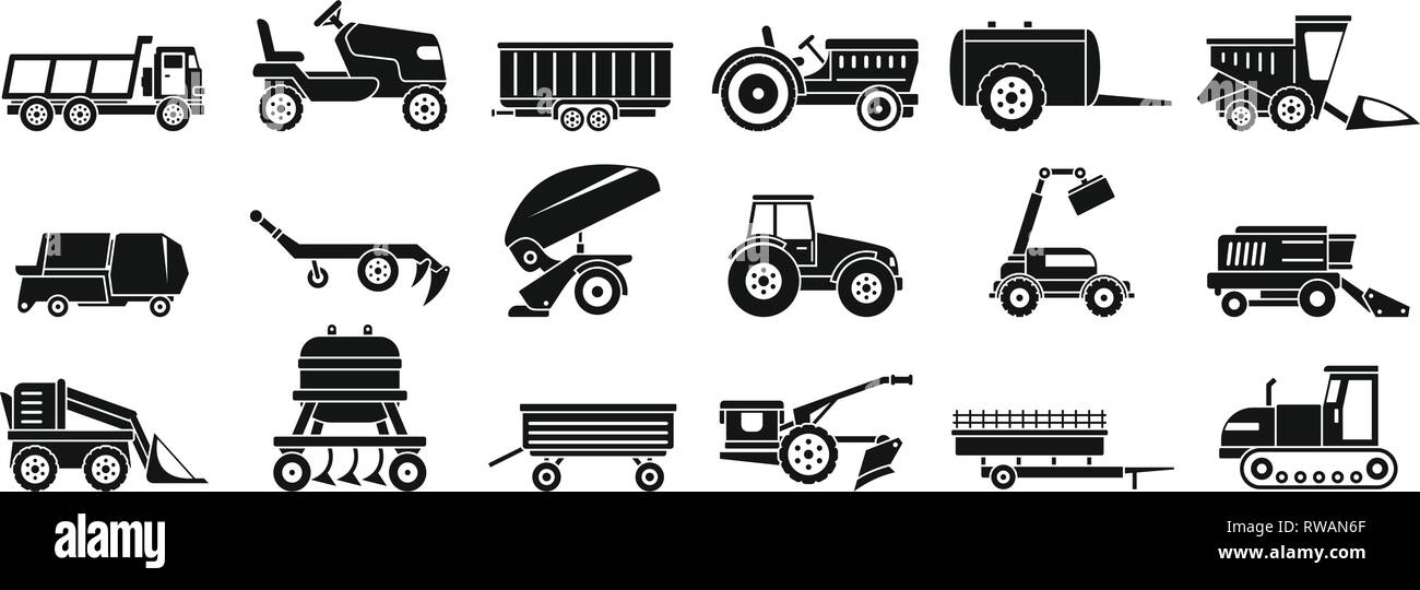 Farm agricultural machines icons set. Simple set of farm agricultural ... Farm agricultural machines icons set. Simple set of farm agricultural ...