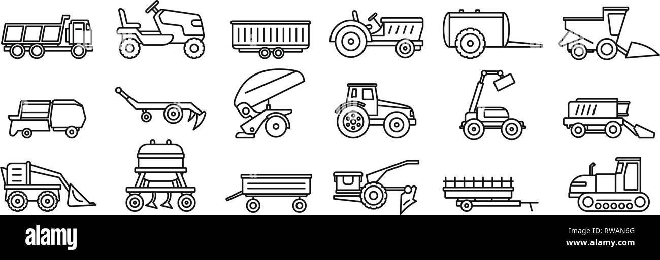 Agricultural machines equipment icons set. Outline set of agricultural ... Agricultural machines equipment icons set. Outline set of agricultural ...