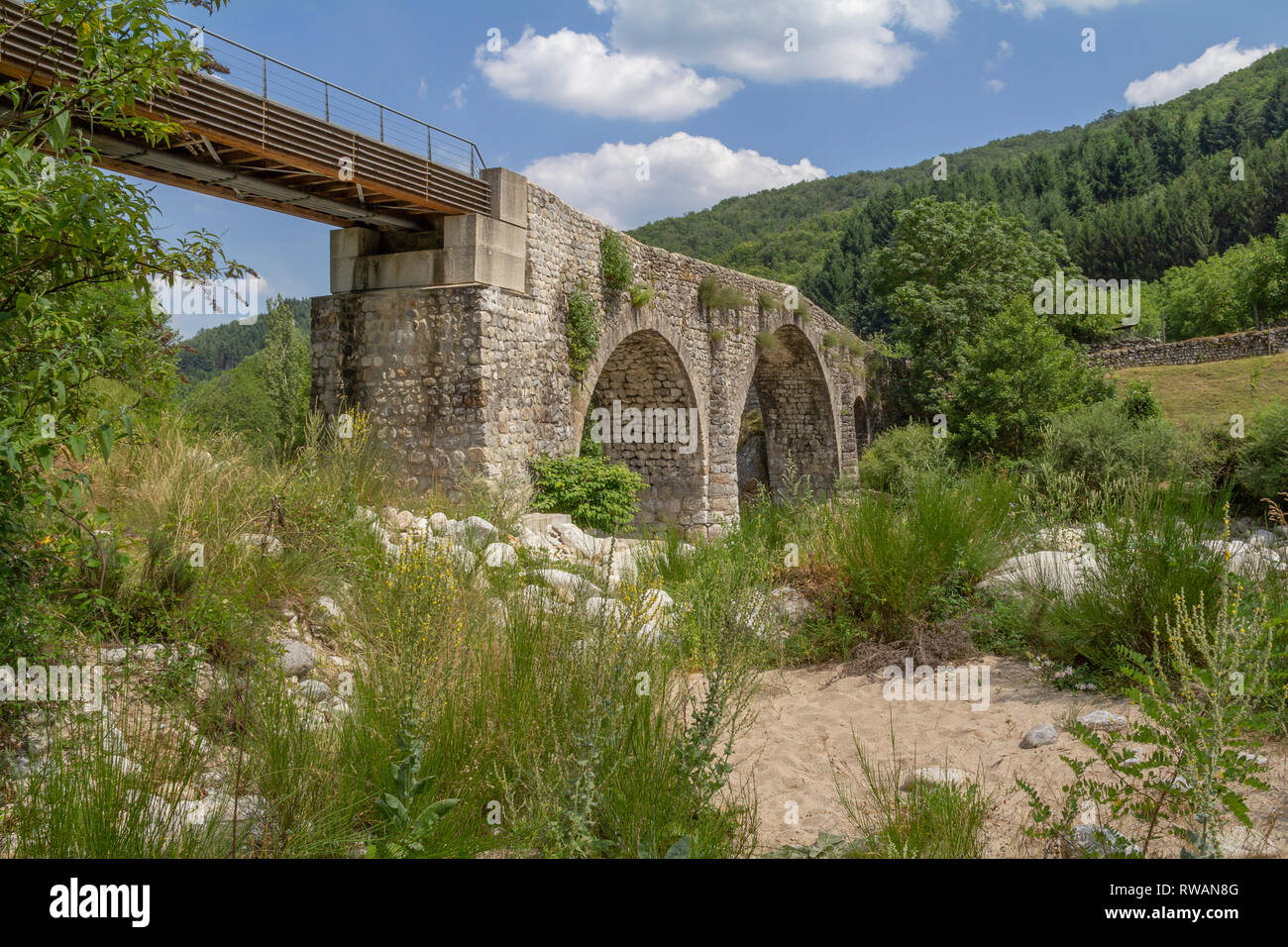 historic stone bridge at the Ardeche river in southern France Stock ...