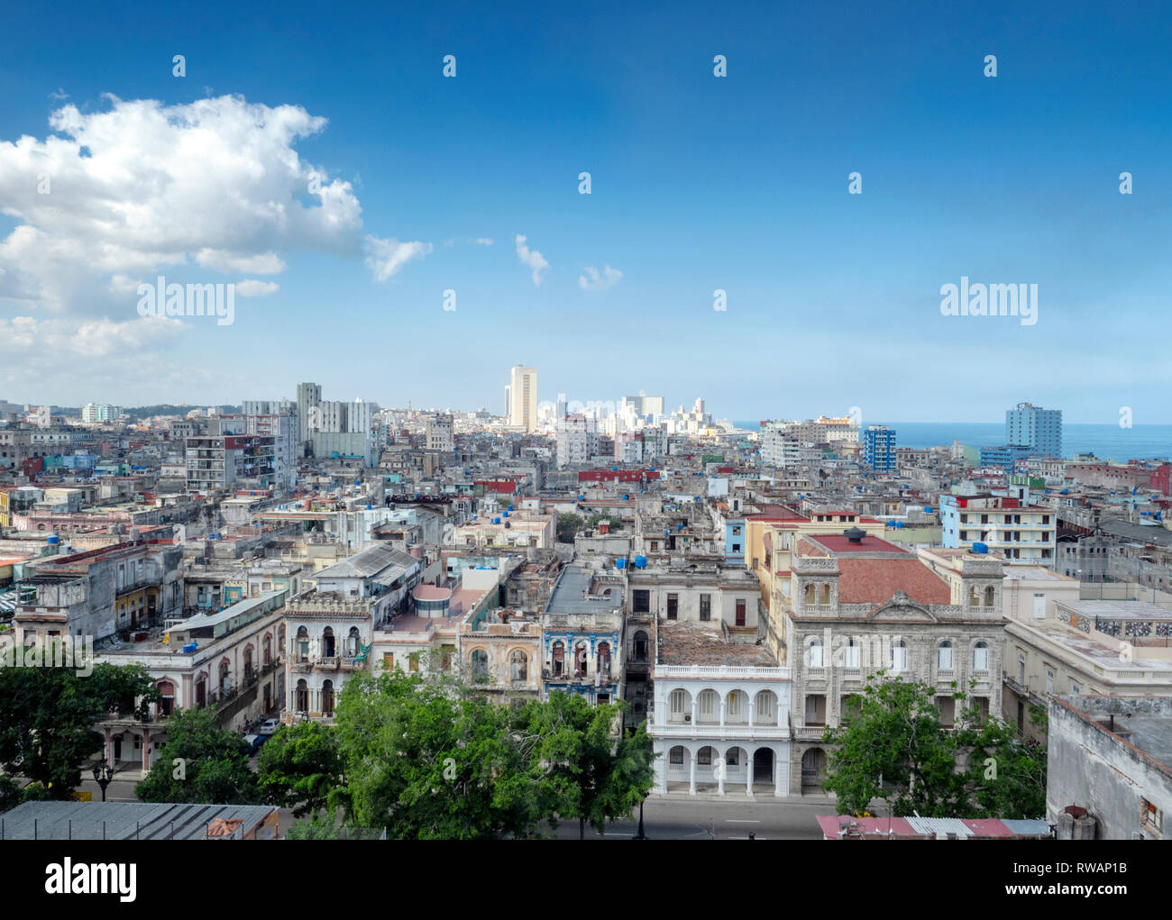 Havana, capital of Cuba, looking north from the roof of the Parque ...