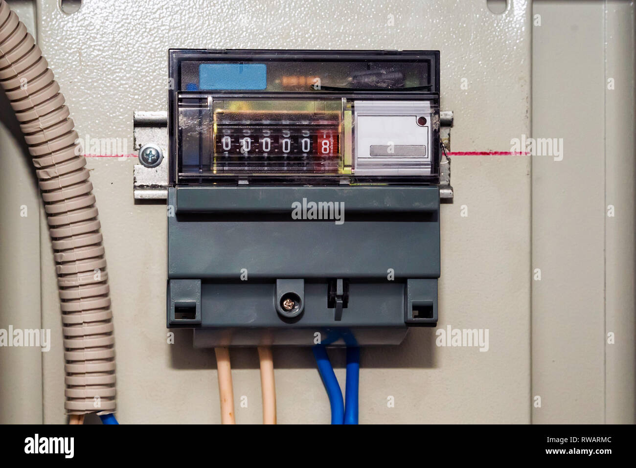 Close up open electrial switchboard in modern appartment building Stock ...